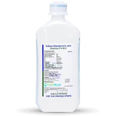 دكستروز 5% في محلول ملحي 500 مل (الرازي) – Sidalih.com || صيدلية.كوم