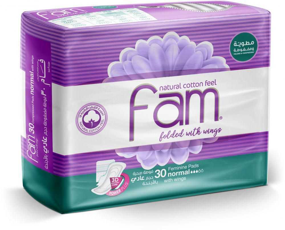 فام فوط نسائية مطوية ومضغوطة عادي بأجنحة، 30 فوطة – Sidalih.com || صيدلية.كوم