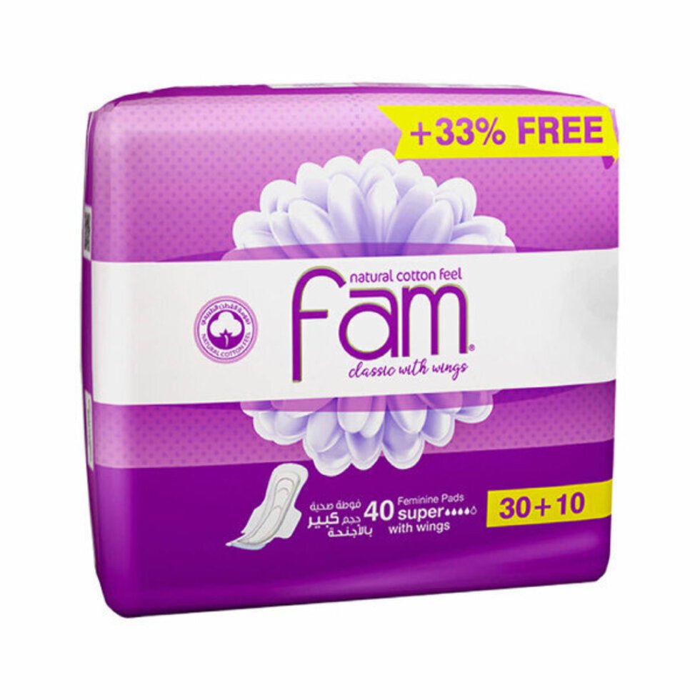 Fam sanitary napkins with wings super 10*4 - 33% free - 40 pads – Sidalih.com || صيدلية.كوم