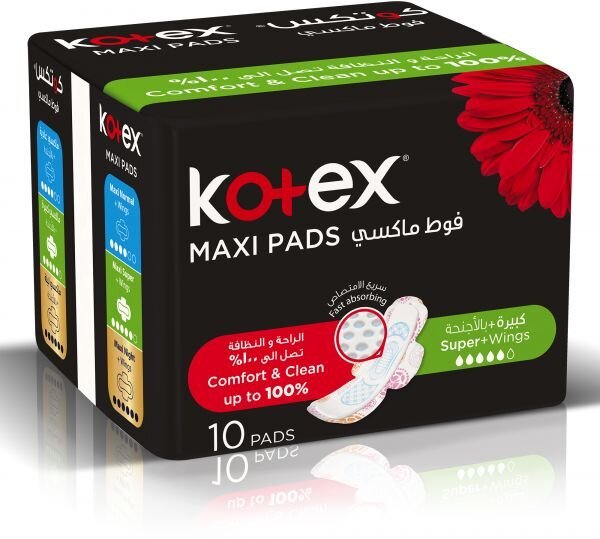 Kotex Maxi Super Pads with Wings, 10 pads – Sidalih.com || صيدلية.كوم