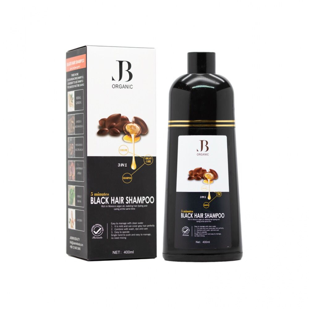 JB Organic Hair Dye Shampoo with Argan Oil 3 in 1 Black Color 400 ml – Sidalih.com || صيدلية.كوم